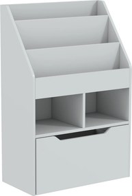 HOMCOM Dětská knihovna Dětská police s šuplíkem, 3 police a 2 otevřené prostory, úložná police do dětského pokoje, herny, šedá, 60 x 29,9 x 90 cm
