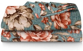 Ervi bavlněné prostěradlo -  květy na tyrkysovém