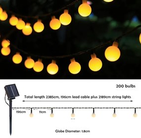 Brilagi - LED Solární dekorační řetěz BUBBLE 200xLED/8 fcí 20m IP65 teplá bílá