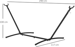Stojan na houpací síť Outsunny pro houpací síť Kovový stojan s háčky 280 x 120 x 110 cm do 120 kg pro zahradu a pláž |
