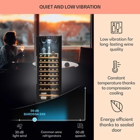 Klarstein Barossa 54S, vinotéka, 155 l/54 lahví, skleněné dveře, dotykové ovládání