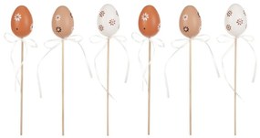 Velikonoční umělá vajíčka malovaná na zápichu hnedá, 6 ks