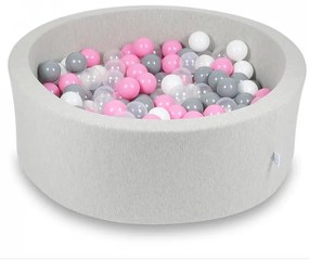 Mimii Suchý bazének 115x30 světle šedý, 200 kuliček-perleťové, světle růžové