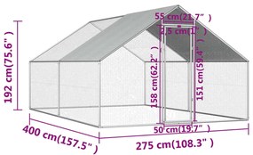 vidaXL Marketos Venkovní klec pro kuřata 2,75 x 4 x 1,92 m pozinkovaná ocel