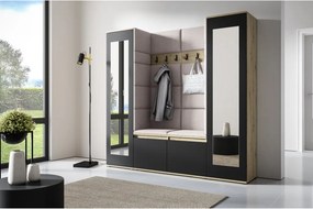 Eka Předsíňová stěna s čalouněnými panely Trinity 31 - Dub Artisan s černou / Krémová bílá 2301