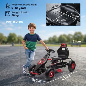HOMCOM Motokára, dětské vozidlo s nastavitelným sedadlem, šlapací vozidlo s gumovými pneumatikami, pedály, ruční brzda, pro děti od 5 do 12 let, venk…