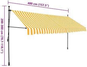 vidaXL Marketos Ručně zatahovací markýza s LED světlem 400 cm bílooranžová
