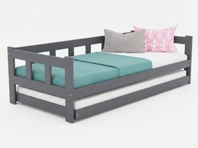 Benlemi Dřevěná jednolůžková postel FENCE 4v1 se zábranou a přistýlkou Zvolte barvu: Tmavě šedá, Zvolte rozměr: 90x190 cm, Zvolte zábranu: S otevřeným vstupem