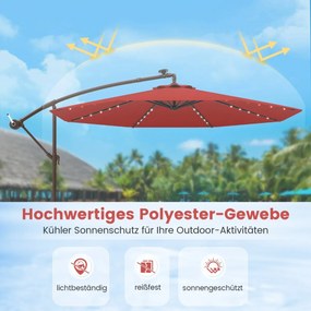 Costway Ø 300 cm konzolový deštník se 40 solárními LED světly a pytli – červený