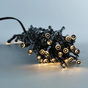 LED venkovní solární světýlka na zahradu, 5 m, teple bílá, 50 diod, černý kabel, IP44, solární panel