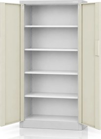 Kovová kancelářská skříň se zámkem na kód šedá, dub sonoma, 900x1850x400 mm: DANIEL Eco Design
