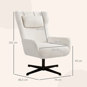 HOMCOM akcentní křeslo, čalouněné křeslo s flísovým potahem, otočný podstavec, kovový rám, krémově bílé