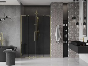 Mexen Velar L Duo, posuvné sprchové dveře do otvoru 150 cm, 8mm šedé sklo, zlatá lesklá, 871-150-003-42-50
