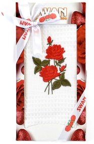 Utěrka SWAN 46 vaflová vyšívaná, dárkové balení, červená růže, 1 kus 50x70cm