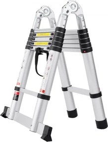 Teleskopický prodlužovací žebřík 3,8 m tvaru A s tyčí stabilizátoru pro obytné vozy