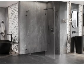 Mexen Lunar, L pravý výklopný pětiúhelníkový sprchový kout 100x80 cm průhledný, profil grafit broušený, 831L-100P-080L-66-00-P