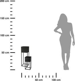 KOVOVÝ KVĚTINÁČ SE STOJÁNEM PLAIN SADA 2KS 58X19 CM+37X16 CM ČERNÁ