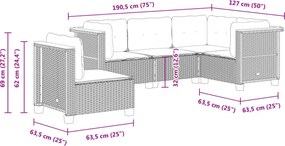 5dílná zahradní sedací souprava s poduškami černá polyratan 3261833