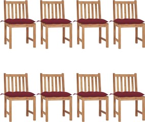 vidaXL Zahradní židle 8 ks s poduškami masivní teak [3073157] Barva: vínová červená