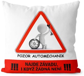 Polštář Pozor automechanik (Velikost: 40 x 40 cm)
