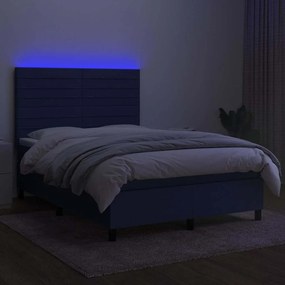 Box spring postel s matrací a LED modrá 140x190 cm textil 3134955