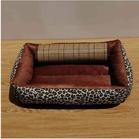 Pohodlný pelíšek pro psy s vyvýšeným okrajem a bambusovou podložkou Barva: hnědý leopard (2 s bambus. podložkou), Velikost: 52x42 cm