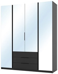 Šatní skříň KAJA 4LU 3S | 200 cm | se zrcadly | VYSOKÁ | černá