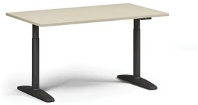 Výškově nastavitelný stůl OBOL, elektrický, 675-1325 mm, deska 1400x800 mm, černá zaoblená podnož, bříza