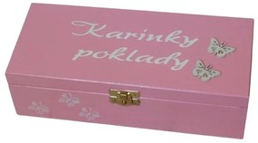 Dřevěná krabička poklady růžová