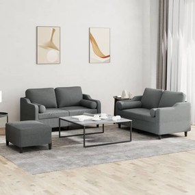 3dílná sedací souprava s polštáři tmavě šedá textil 3201827