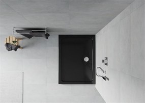 Mexen Flat, akrylátová sprchová vanička 140x90x5 cm SLIM, černá, chromový sifon, 40709014