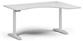 Výškově nastavitelný stůl OBOL, elektrický, 675-1325 mm, ergonomický pravý, deska 1600x1200 mm, bílá zaoblená podnož, bílá