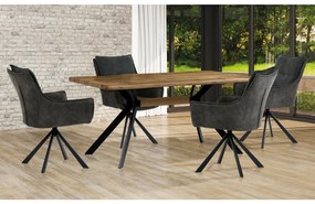 Jídelní stůl HT-863 OAK 160x90 cm, MDF deska 3D dekor divoký dub, kov černý lak