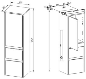 Mereo Opto koupelnová skříňka vysoká 125 cm levé otevírání bílá/dub CN934L Koupelny Bernold
