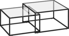 HOMCOM 2dílné čtvercové skládané konferenční stolky s tvrzeným sklem a kovovým rámem, černé — velký 75 x 42 cm; malý 65 x 36 cm