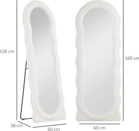HOMCOM Zrcadlo na celou postavu 160 x 60 cm Obloukové stojací zrcadlo s vlnitým designem, nerozbitné sklo, bílá