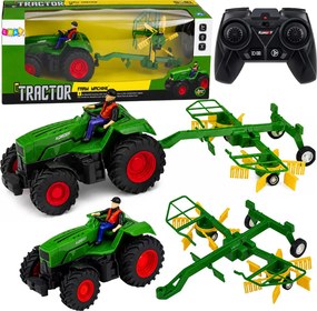 LEAN Toys Zemědělský traktor s obracečem a farmářem, dálkově ovládaný RC, se světly, měřítko 1:24
