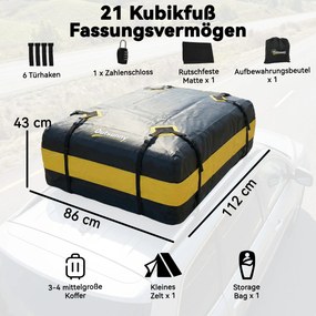 Outsunny Vodotěsný střešní box na auto 425L pro střechy vozidel s/bez střešního nosiče, kufrový box s 8 zesílenými popruhy, háčky dveří, žlutá