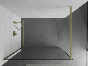 Mexen Kioto, sprchová zástěna Walk-In 80 x 200 cm, 8mm čiré sklo černý vzor, ​​zlatý matný profil, 800-080-101-55-70