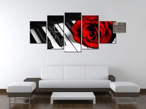 Gario Obraz s hodinami Růže na klavíru - 5 dílný Rozměry: 150 x 70 cm