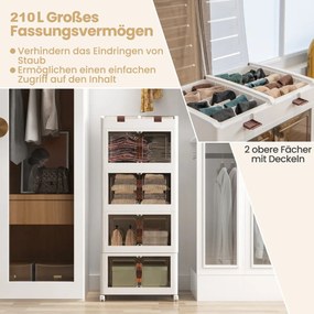 Costway Balení 4 stohovacích boxů s víkem, kolečky a dvířky Skládací úložný box
