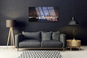 Obraz na skle Město Voda Domy 125x50 cm