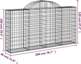 Klenutý gabionový koš 200 x 30 x 100/120 cm pozinkované železo 153485