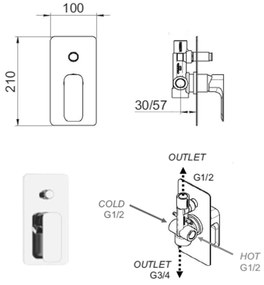 Sapho SPY podomítková sprchová baterie, 2 výstupy, černá mat, PY42/15