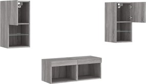 4dílná obývací stěna s LED osvětlením šedá sonoma 3216574