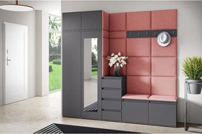 Eka Předsíňová stěna s čalouněnými panely Trinity 33 - Grafit / Tmavá růžová 2323