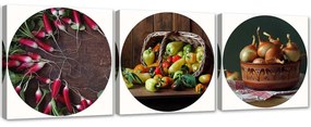 Gario Sada obrazů na plátně Čerstvá zelenina v košíku - 3 dílná Rozměry: 90 x 30 cm