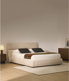 Béžová čalouněná dvoulůžková postel z žinylky s úložným prostorem s roštem 180x200 cm Dafra – Kave Home