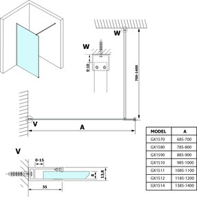 Gelco Gelco, VARIO BLACK jednodílná sprchová zástěna pro instalaci ke stěně, sklo nordic, 800 mm, GX1580-06