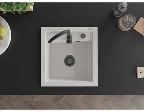 Mexen Vito, granitový dřez 520x490x210 mm, 1-komorový, bílá s černým sifonem, 6503521000-20-B